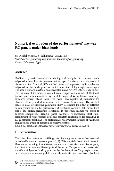 (PDF) Numerical evaluation of the performance of two-way RC panels under blast loads