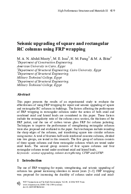 (PDF) Seismic upgrading of square and rectangular RC columns using FRP wrapping