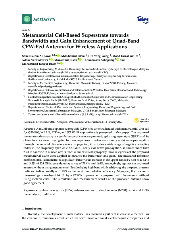 (PDF) Metamaterial Cell-Based Superstrate towards Bandwidth and Gain Enhancement of Quad-Band ...