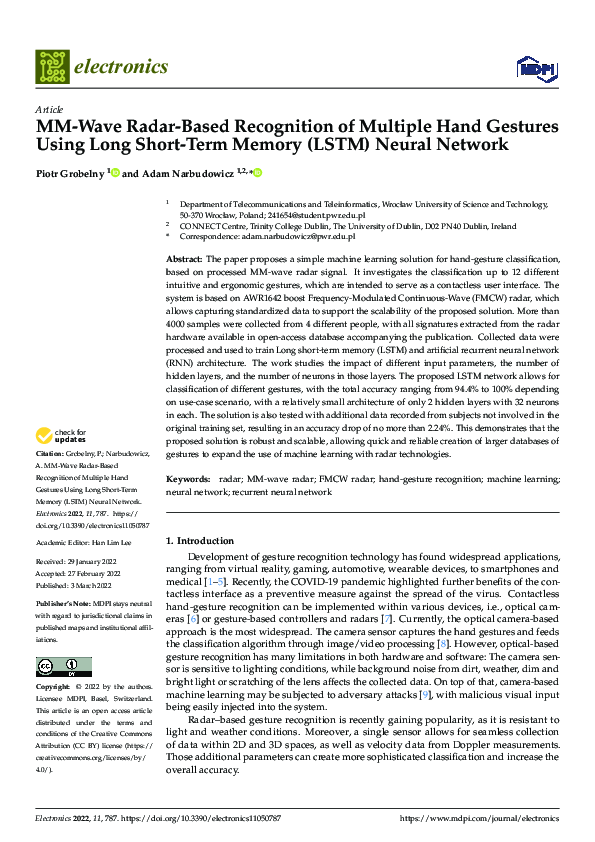 (PDF) MM-Wave Radar-Based Recognition of Multiple Hand Gestures Using Long Short-Term Memory ...