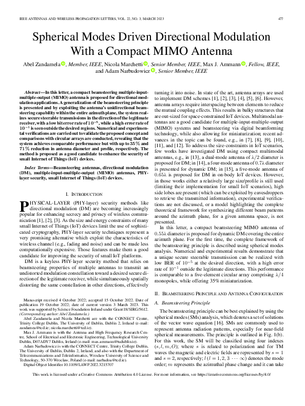 (PDF) Spherical Modes Driven Directional Modulation With a Compact MIMO Antenna