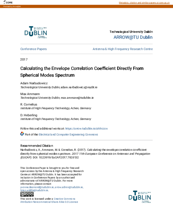 (PDF) Calculating the envelope correlation coefficient directly from spherical modes spectrum
