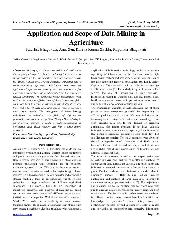 (PDF) Application and Scope of Data Mining in Agriculture