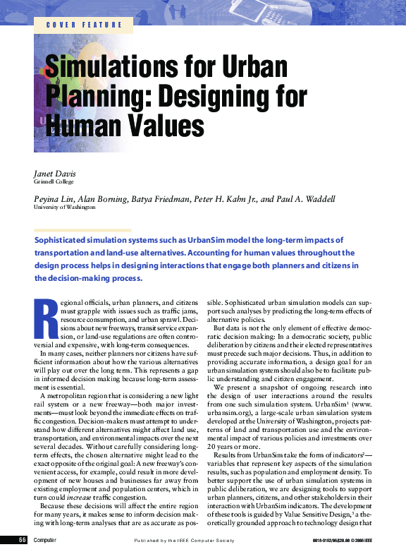 (PDF) Simulations for Urban Planning: Designing for Human Values