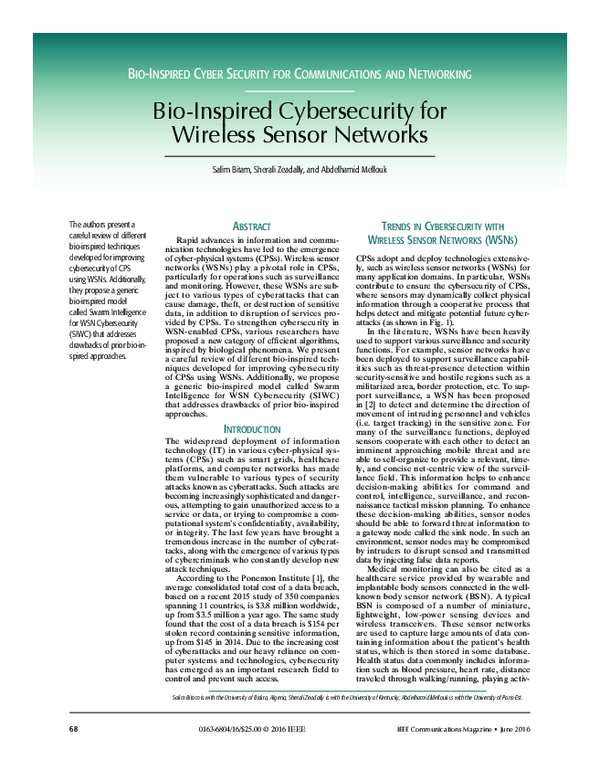 (PDF) Bio-inspired cybersecurity for wireless sensor networks