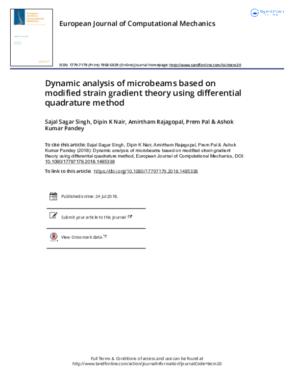 Pdf Dynamic Analysis Of Microbeams Based On Modified Strain Gradient Theory Using Differential