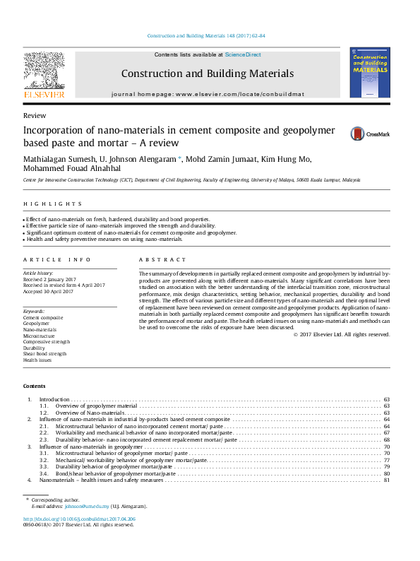 (PDF) Incorporation of nano-materials in cement composite and geopolymer based paste and mortar ...