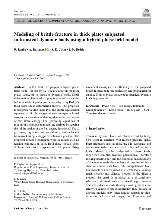 Pdf Modeling Of Brittle Fracture In Thick Plates Subjected To