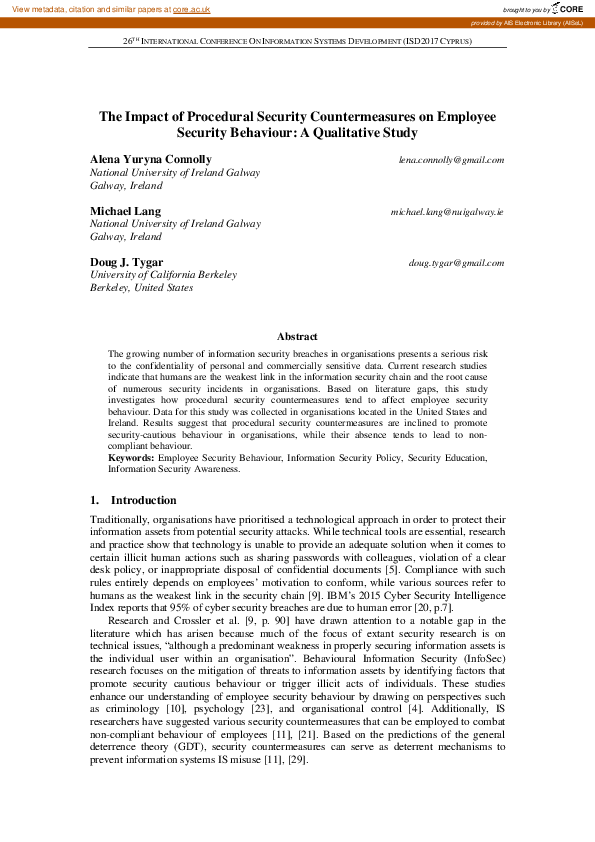 (PDF) The Impact of Procedural Security Countermeasures on Employee ...