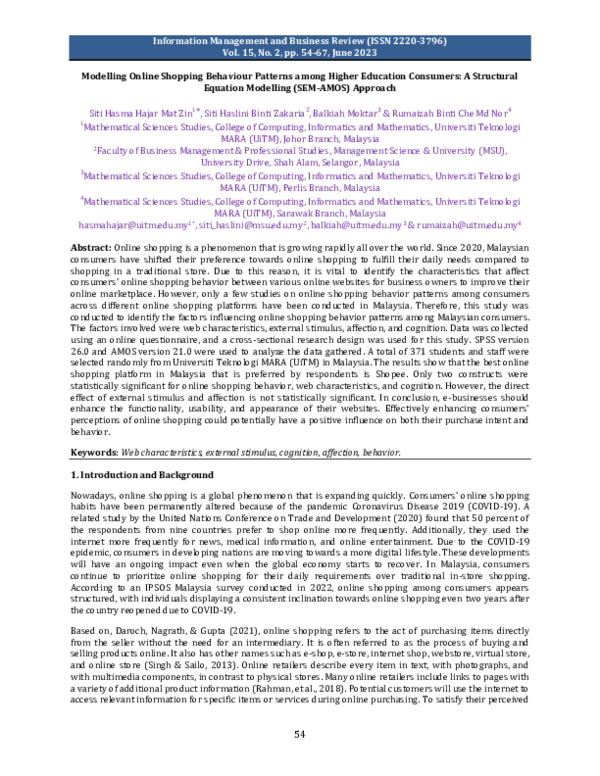 (PDF) Modelling Online Shopping Behaviour Patterns among Higher Education Consumers: A ...