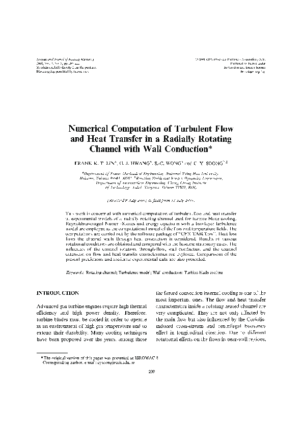 (PDF) Numerical Computation of Turbulent Flow and Heat Transfer in a Radially Rotating Channel ...