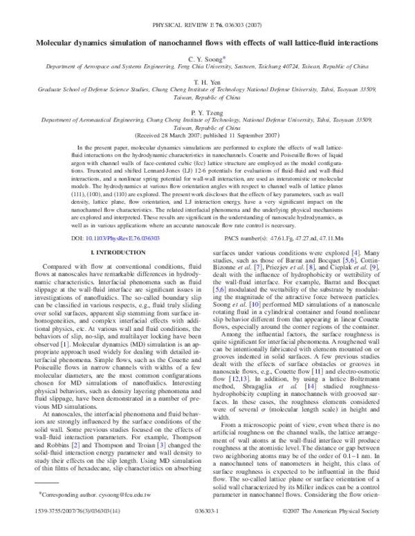 (PDF) Molecular dynamics simulation of nanochannel flows with effects of wall lattice-fluid ...