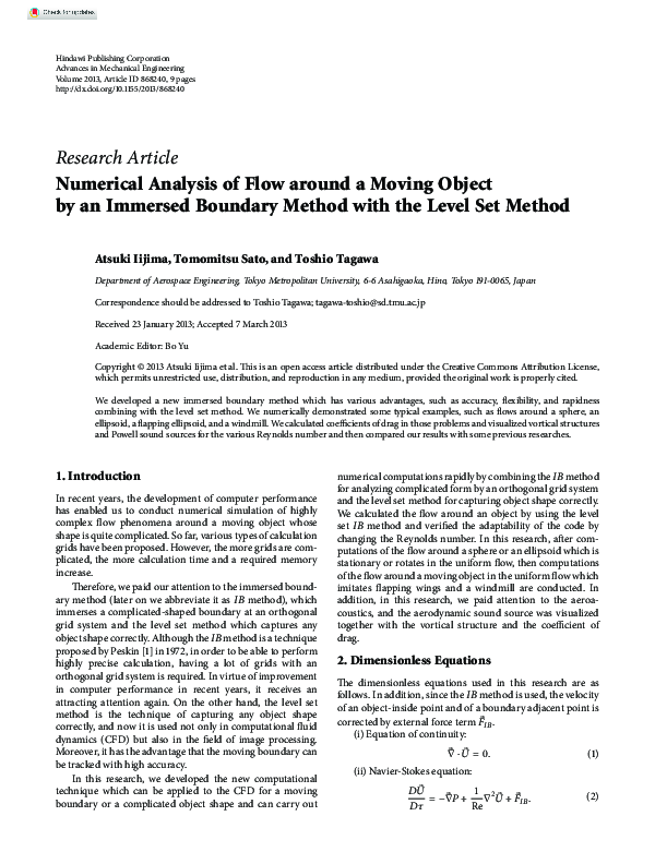 (PDF) Numerical Analysis of Flow around a Moving Object by an Immersed Boundary Method with the ...