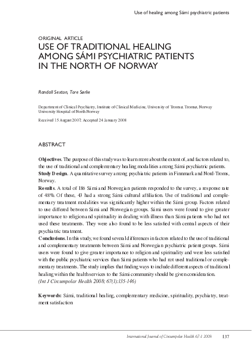 (PDF) Use of traditional healing among Sami psychiatric patients in the ...