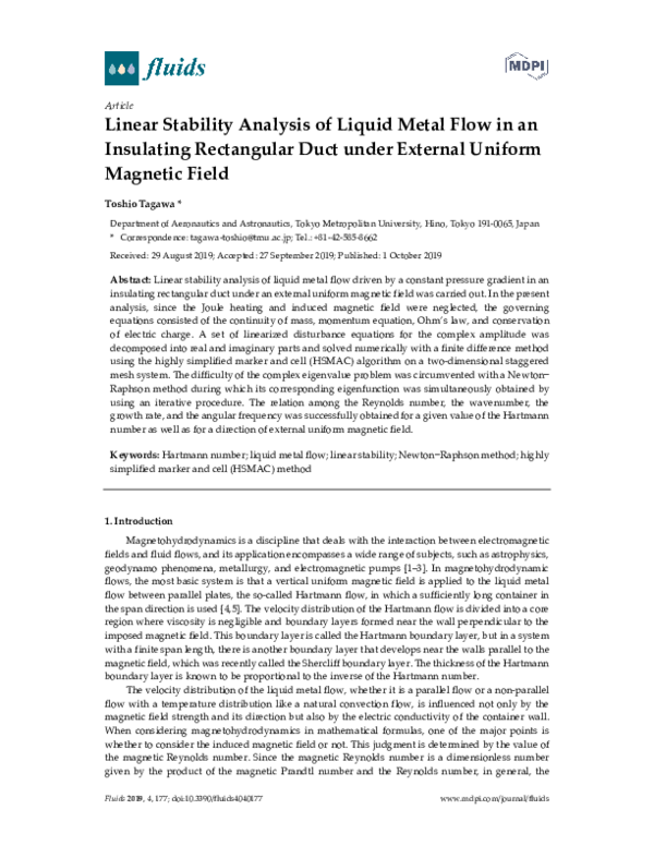(PDF) Linear Stability Analysis of Liquid Metal Flow in an Insulating Rectangular Duct under ...
