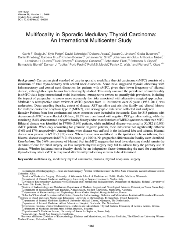 (PDF) Multifocality in Sporadic Medullary Thyroid Carcinoma: An ...