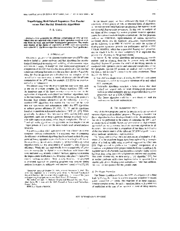 Pdf Transforming Real Valued Sequences Fast Fourier Versus Fast Hartley Transform Algorithms 1509
