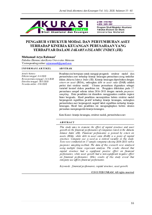 (PDF) Pengaruh Struktur Modal dan Pertumbuhan Aset Terhadap Kinerja Keuangan Perusahaan Yang ...
