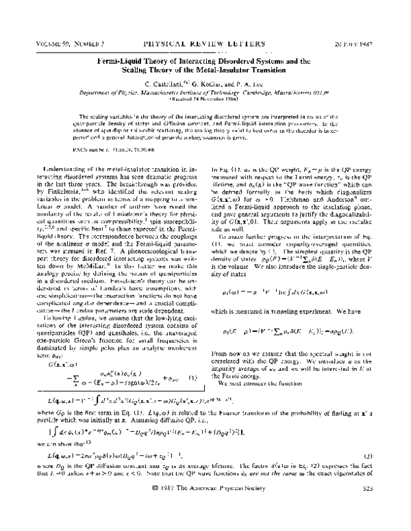 (PDF) Fermi-liquid theory of interacting disordered systems and the ...