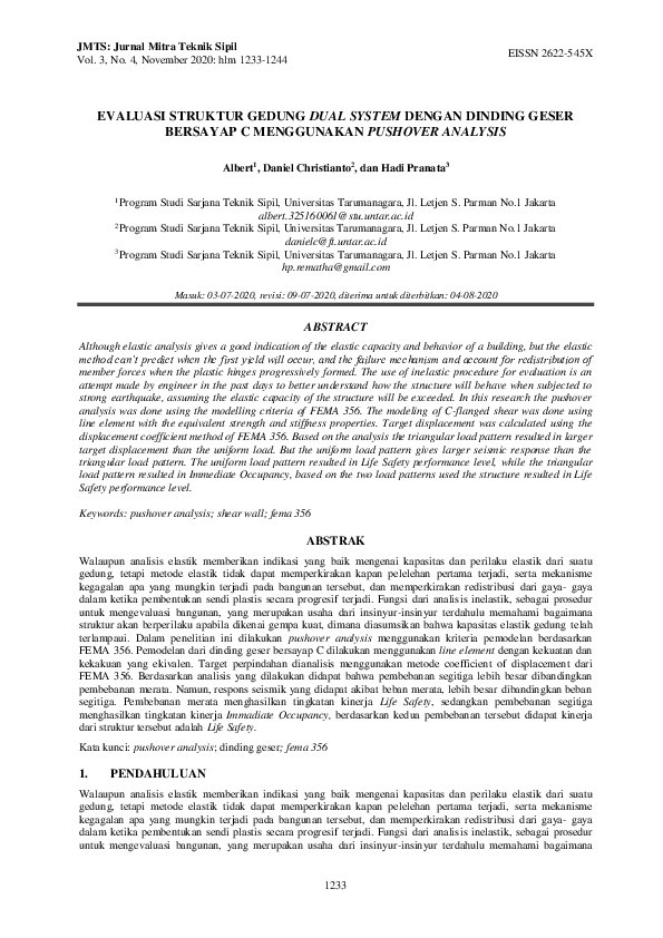 (PDF) Evaluasi Struktur Gedung Dual System Dengan Dinding Geser Bersayap C Menggunakan Pushover ...
