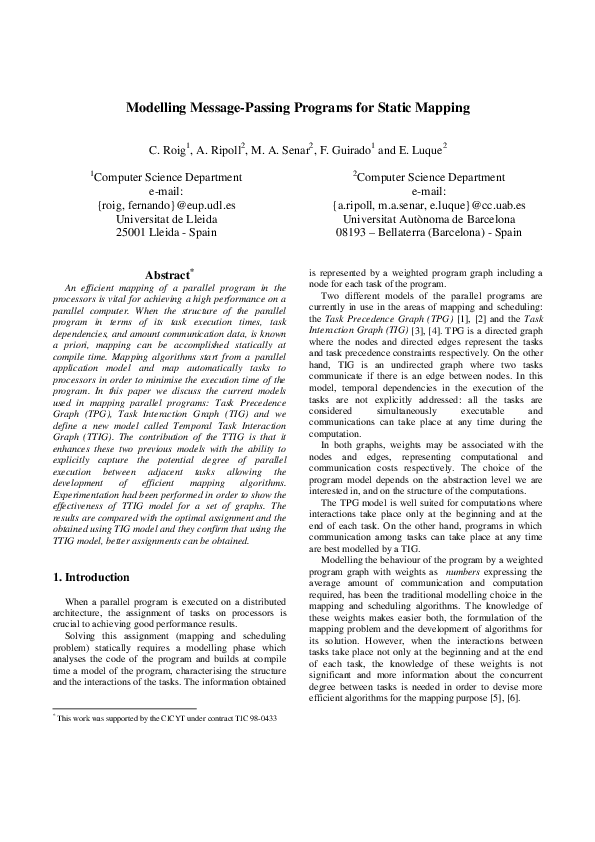 Pdf Modelling Message Passing Programs For Static Mapping