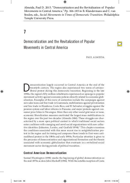 Democratization and the Revitalization of Popular Movements in Central ...