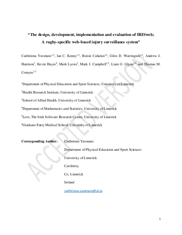 (PDF) The design, development, implementation and evaluation of IRISweb; A rugby-specific web ...