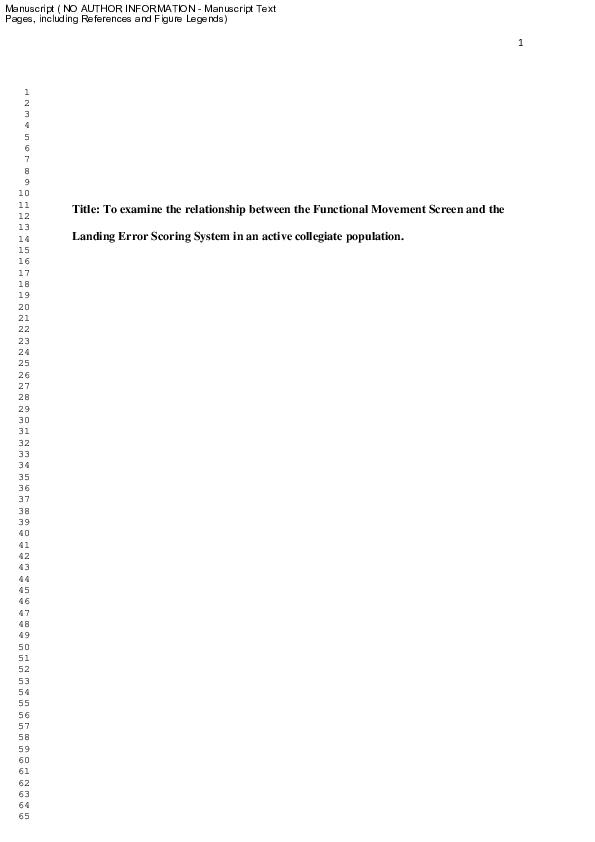(PDF) Examining the Relationship Between the Functional Movement Screen and the Landing Error ...