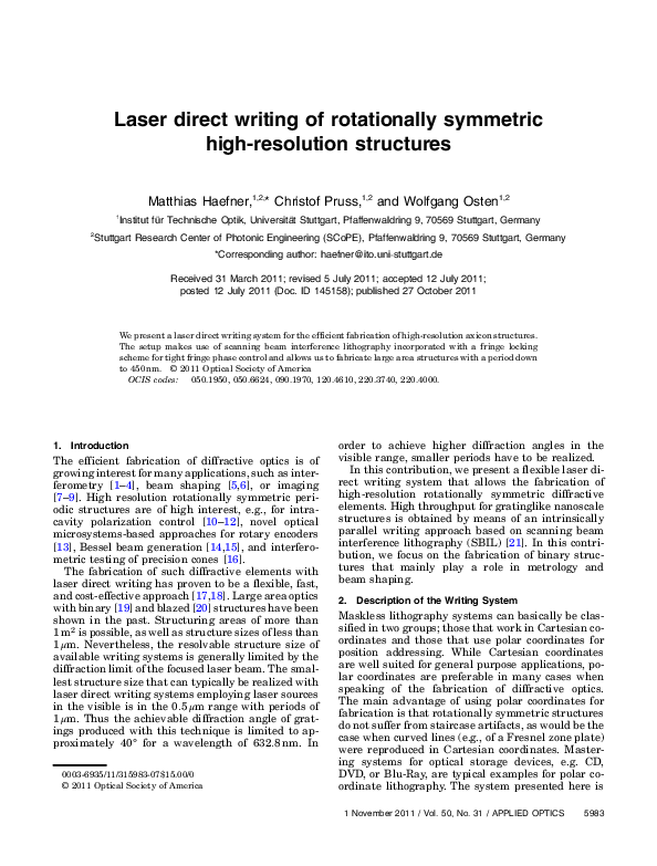 (PDF) Laser direct writing of rotationally symmetric high-resolution structures
