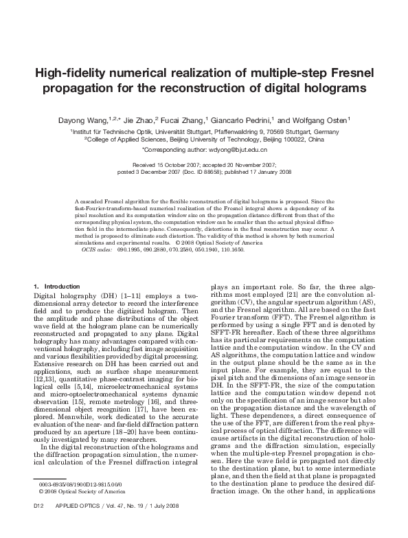 (PDF) High-fidelity numerical realization of multiple-step Fresnel propagation for the ...