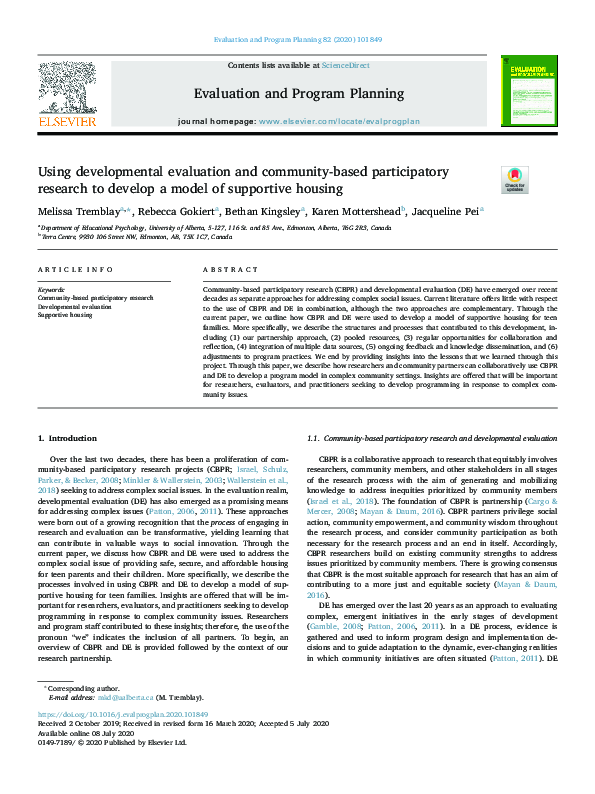 (PDF) Using developmental evaluation and community-based participatory research to develop a ...