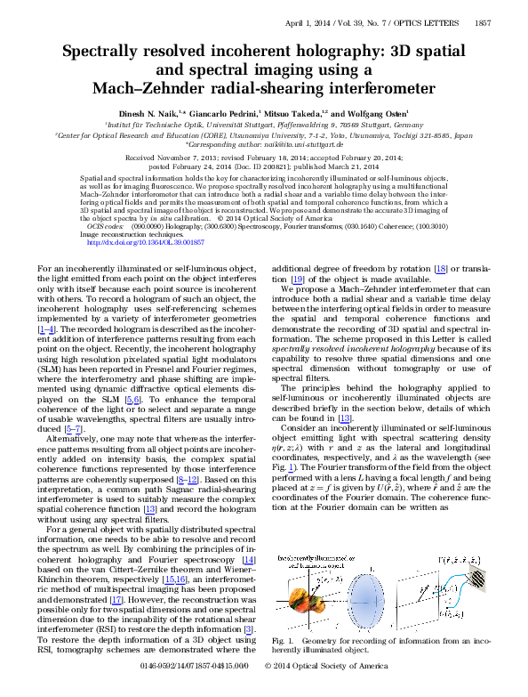 (PDF) Spectrally resolved incoherent holography: 3D spatial and ...