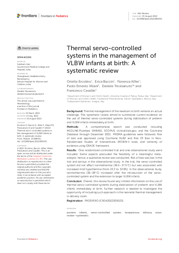 (PDF) Thermal servo-controlled systems in the management of VLBW ...