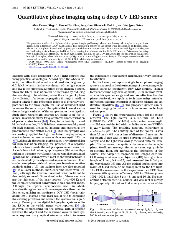 (PDF) Quantitative phase imaging using a deep UV LED source
