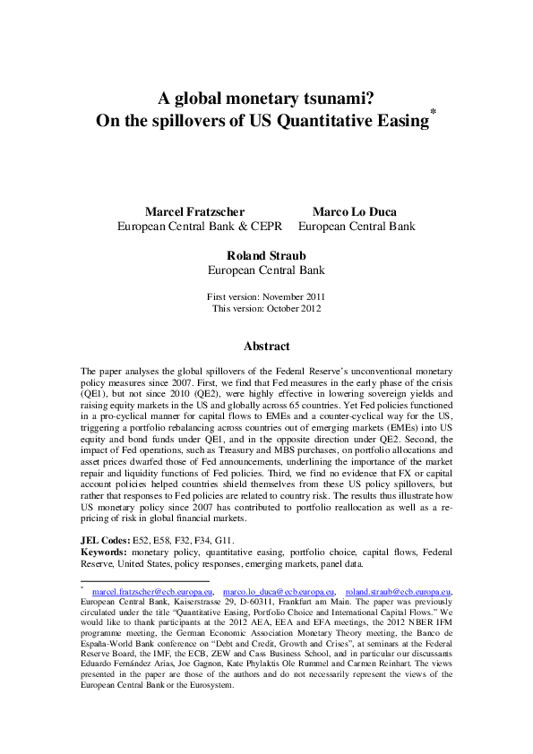 (PDF) A Global Monetary Tsunami? On the Spillovers of US Quantitative Easing