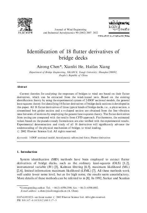 Pdf Identification Of 18 Flutter Derivatives Of Bridge Decks