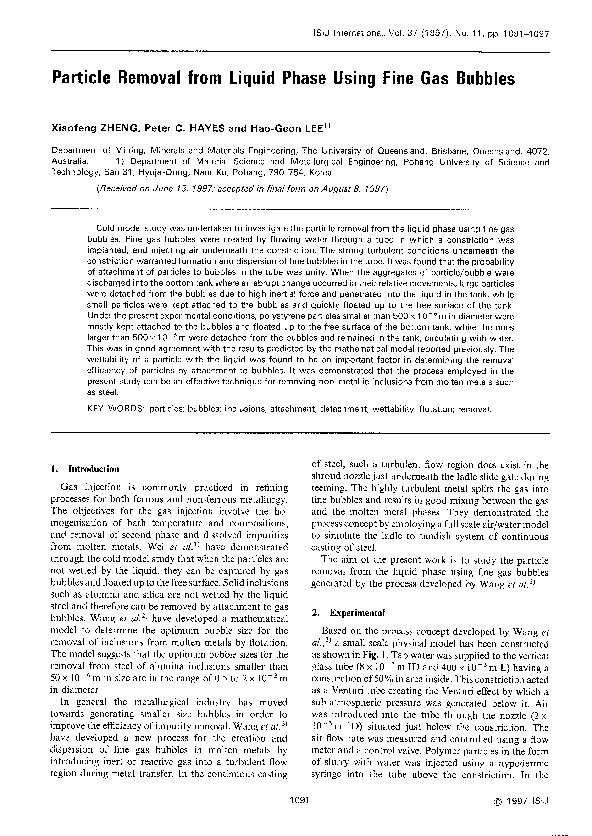 (PDF) Particle Removal from Liquid Phase Using Fine Gas Bubbles