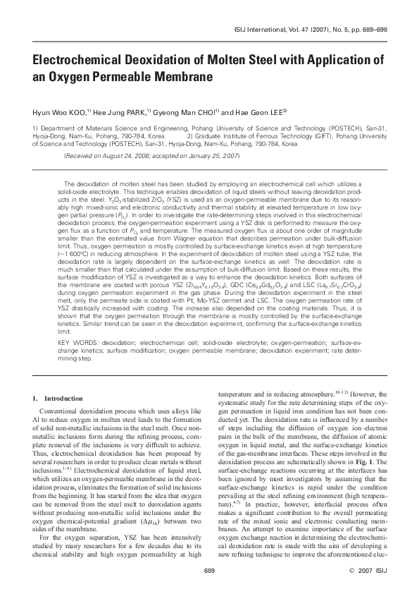 (PDF) Electrochemical Deoxidation of Molten Steel with Application of ...