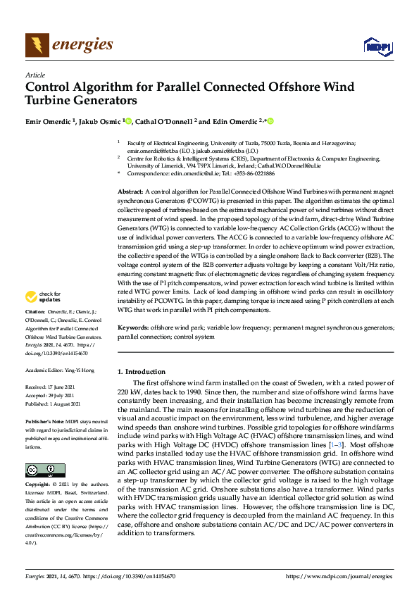 Pdf Control Algorithm For Parallel Connected Offshore Wind Turbine Generators 6184