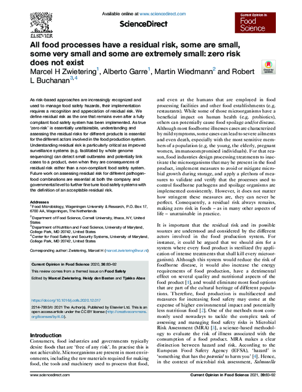 (PDF) All food processes have a residual risk, some are small, some ...
