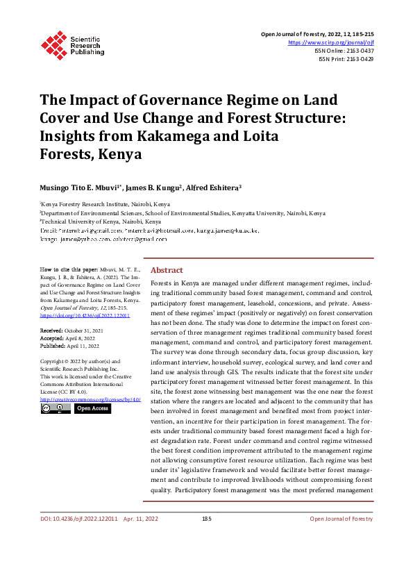 (PDF) The Impact of Governance Regime on Land Cover and Use Change and ...