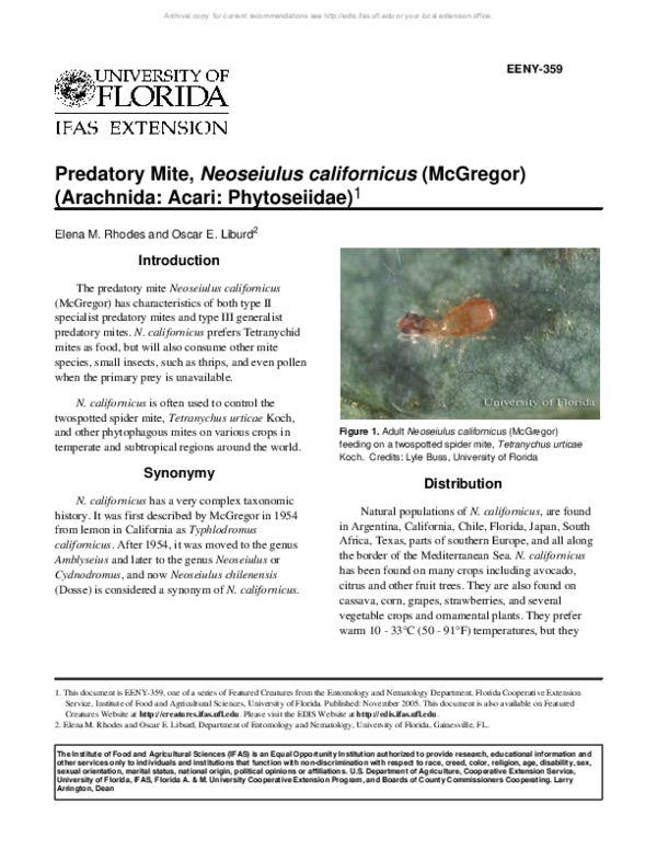 (PDF) Predatory Mite, Neoseiulus californicus (McGregor) (Arachnida ...