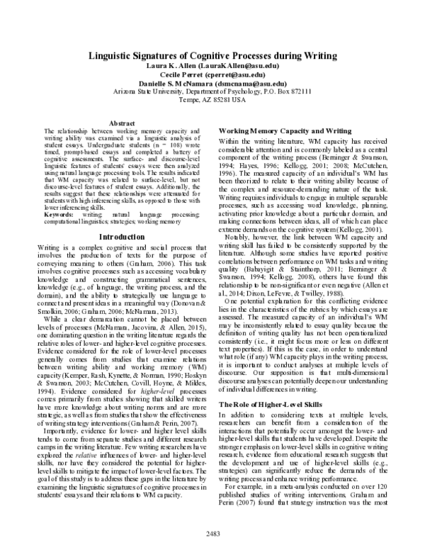 (PDF) Linguistic Signatures of Cognitive Processes during Writing