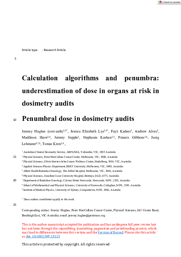 (PDF) Calculation algorithms and penumbra: Underestimation of dose in organs at risk in ...