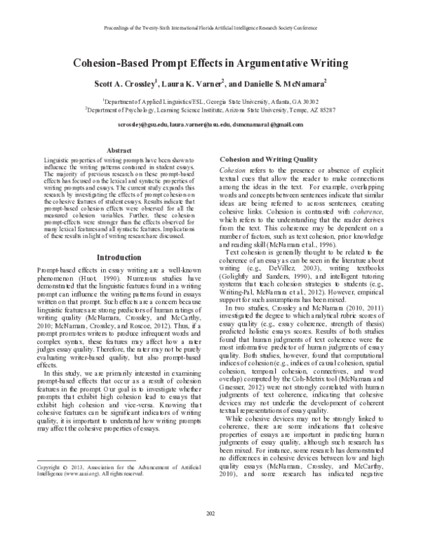 (PDF) Cohesion-Based Prompt Effects in Argumentative Writing