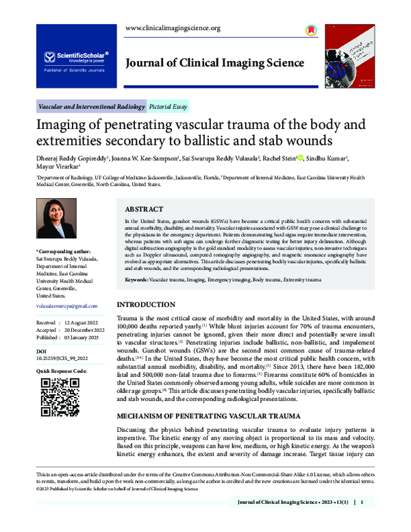 (PDF) Imaging of penetrating vascular trauma of the body and ...