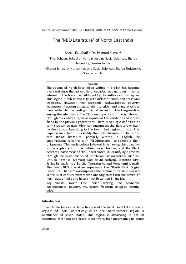 (PDF) The 'NEO Literature' of North East India