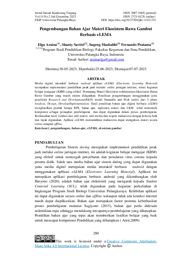 (PDF) DEVELOPMENT Pengembangan Bahan Ajar Materi Ekosistem Rawa Gambut ...