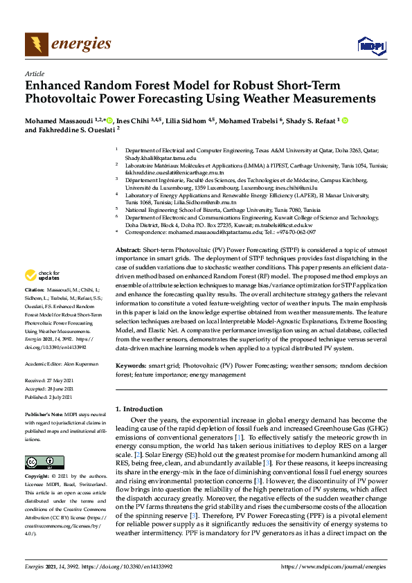 (PDF) Enhanced Random Forest Model for Robust Short-Term Photovoltaic Power Forecasting Using ...