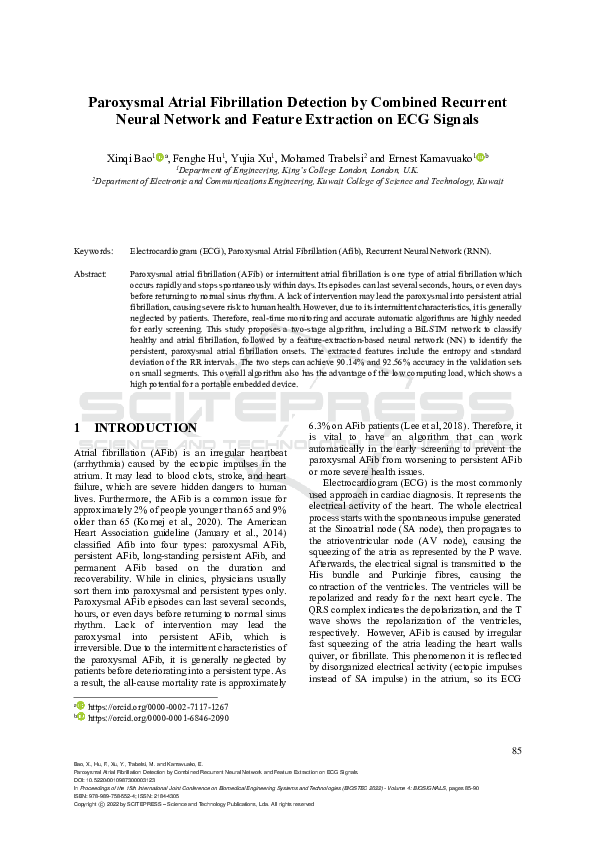 (PDF) Paroxysmal Atrial Fibrillation Detection by Combined Recurrent Neural Network and Feature ...
